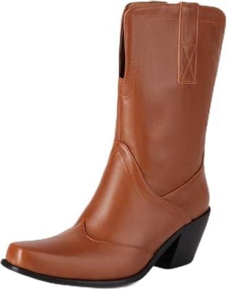 Generic Bottines de cowgirl western &agrave; bout carr&eacute; et &agrave; talon &eacute;pais pour femme, marron, 37.5 EU