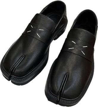 Generic JCVBN Tabi Chaussures Mocassins pour homme et femme Bout fendu Semelle &eacute;paisse Chaussures d&eacute;contract&eacute;es en cuir, Noir, 43.5 EU