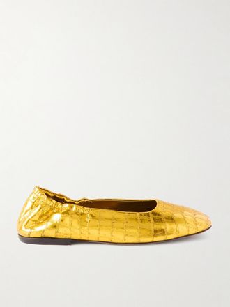 Dries Van Noten Ballerinas Aus Leder Mit Krokodileffekt - Gold
