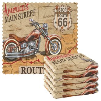 Alaza K&uuml;chentuch, Geschirrt&uuml;cher, Vintage-Route 66 Motorrad-Poster, super saugf&auml;hig, Korallensamt, Geschirrt&uuml;cher, 27,9 x 27,9 cm, 6 St&uuml;ck