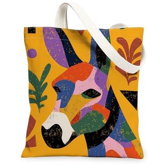 Generic Sacs fourre-tout en toile motif animal artistique, sacs d&eacute;picerie r&eacute;utilisables, vintage l&eacute;gers et lavables, jaune, 13x15 Inch