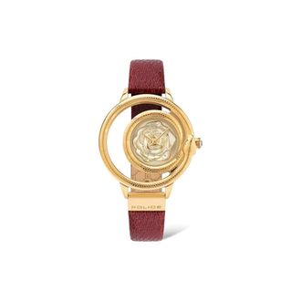 Police Femme, Accessoires, Rouge, Taille: ONE Size Montre Analogique en Cuir Doré à Quartz