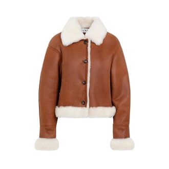 Loewe Femme, Vestes, Brun, Taille: 38 FR Veste en cuir doubl&eacute;e en peau de mouton retourn&eacute;e