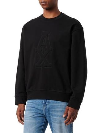 A|X Armani Exchange AX Stacked Logo Cotton French Terry Sweat-Shirt à col Rond Maillot de survêtement, Noir, S Homme
