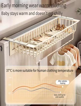 Generic Regal &uuml;ber dem Heizk&ouml;rper mit hohlem Design, W&auml;schest&auml;nder ohne Bohren for Balkongel&auml;nder, Fensterbank, Wohnzimmer und Schlafzimmer(Black,40cm/16in)