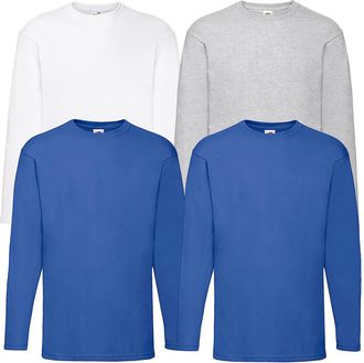 Fruit Of The Loom 4 T Shirt Longsleeve M L XL XXL Langarm Verschiedene Farbsets ausw&auml;hlbar (XXL, 2Royal 1Grau 1Weiss)