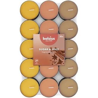 Bolsius Bolsius - 30 Duft theelichter - Zucker und Gew&uuml;rz - Brenndauer von 3,5 Stunden - Durchmesser 38 mm - Nat&uuml;rliche Extrakte - Enth&auml;lt Veganes Wachs - Ohn