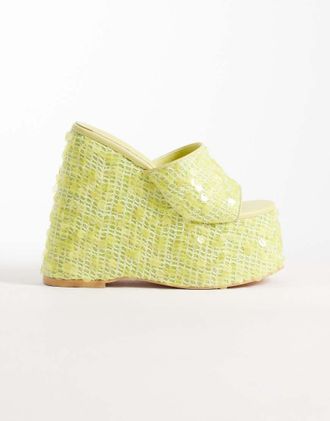 Azalea Wang Azalea Wang - Betsey - Sandales compens&eacute;es &agrave; sequins - Jaune