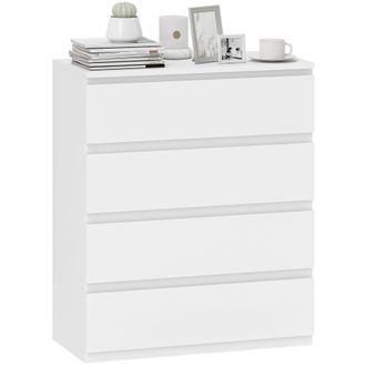 HOMCOM Kommode 4 Schubladen Kommode Schlafzimmer Aufbewahrungsmöbel schlichter moderner Stil mit Soft-Close-Mechanismus, für Schlafzimmer, Wohnzimmer - 80 x 