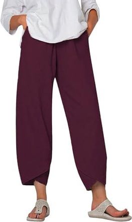 Generic Pantalon court d&eacute;t&eacute; en coton pour femme - Pantalon d&eacute;contract&eacute; &agrave; taille &eacute;lastique et pantalon de surv&ecirc;tement pour temps chaud, violet, 5XL