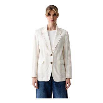 Benetton Nadelstreifen-Sakko mit fallendem Revers - - Jackets - Damen - Beige - M