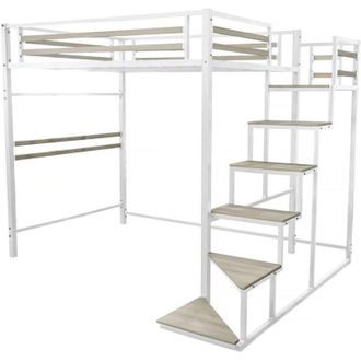 Habitat et Jardin Metall-Hochbett mit Treppe LENA - 140 x 200 cm - Wei&szlig;