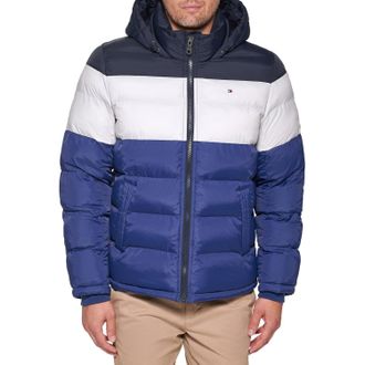 Tommy Hilfiger Herren Down Alternative Hooded Jacket (Standard and Big & Tall) Puffer Jacke mit Kapuze, Bluebell Farbblock, XS