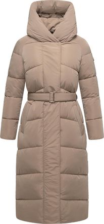 Navahoo Damen Extralanger Wintermantel warmer Steppmantel mit Tailleng&uuml;rtel Eisblick 14 Taupe Grey Gr. XL