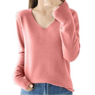 Generic Pull en tricot pour femme avec col en V - Couleur unie - Classique - Confortable - D&eacute;contract&eacute; - Manches longues - Coupe ajust&eacute;e - L&eacute;ger - Tendance - 