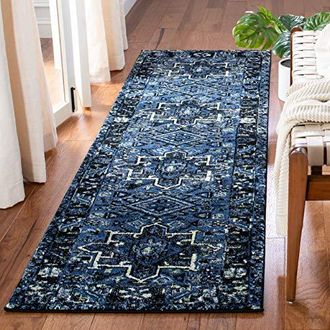 Safavieh Traditionell Teppich für Wohnzimmer, Esszimmer, Schlafzimmer - Persian Collection, Kurzer Flor, Blau und Grau, 69 X 244 cm