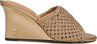 Tommy Hilfiger Pantoletten Tommy Hilfiger Crochet Metallic Lthr Wedge Mule FW0FW08812 Goldfarben