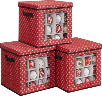 Songmics Aufbewahrungsboxen für Weihnachtskugeln, 3er Set, Faltboxen, für Weihnachtsdeko, 64 kleine Fächer je Box, Flexible Trennwände, 30,5 x 30,5 x 30,5 cm, 