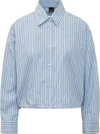 Pinko Pinko, Femme, Blouses et Chemises, Bleu, Taille: 44 FR Cammie Cropped Shirt