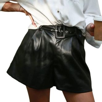 ORANDESIGNE Damen Sexy Leder Shorts Glanz Hohe Taille PU Lederoptik Kurze Hose Push up Lederimitat Kunstlederhose Hotpants K Schwarz XL