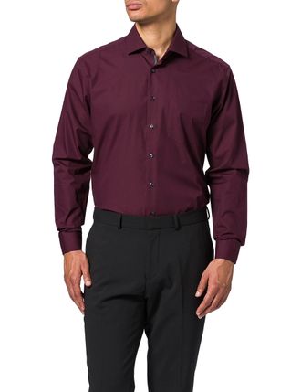 Seidensticker Herren Regular Fit Langarm Popeline Hemd, Weinrot, 42 EU
