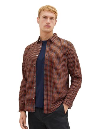 Tom Tailor Herren 1039787 Regular Fit Hemd mit Karo-Muster, 30166-flame orange Navy small Check, XL