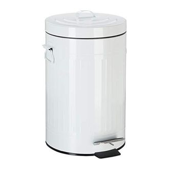 Relaxdays 10023830_806 p&eacute;dale vintage, Poubelle &agrave; d&eacute;chets pour la cuisine ou la salle de bain, en m&eacute;tal, Blanc, 12 litres, fer, plastique, 42 x 26 x 34 cm
