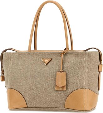 Prada Canvas & Leather Shoulder Bag - Beige
