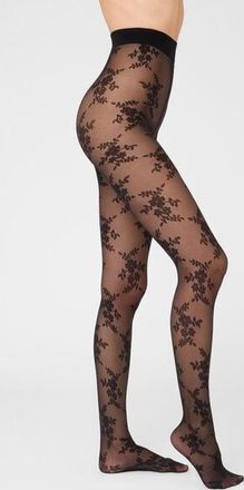 Calzedonia Transparente Strumpfhose Aus Blumenspitze Schwarz