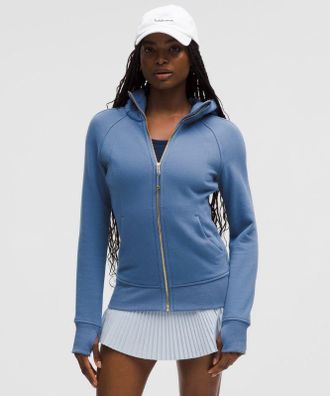 lululemon Scuba-Hoodie mit durchgehendem Rei&szlig;verschluss f&uuml;r Frauen - Gr&ouml;&szlig;e 16 in Washed Denim/Gold