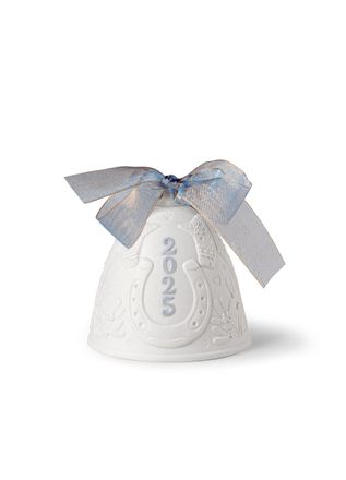 Lladro Blaue Weihnachtsglocke 2025. Dekoratives Ornament aus Mattporzellan mit Blauen Details. Weihnachtsglocke aus Porzellan