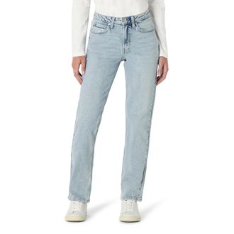 Amazon Essentials Damen Hoch Geschnittene Jeans mit Geradem Bein, Helles EIS, 40-42 Lang