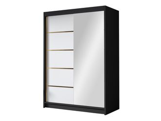 Mirjan24 Kleiderschrank mit Goldverzierung Laraso III 120 cm Breit, Garderobenschrank mit Spiegel, Schlafzimmerschrank mit Kleiderstange und Einlegeb&ouml;den f&uuml;r K