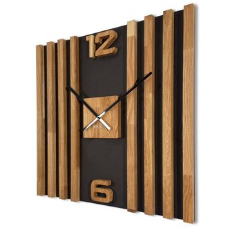 FlexiStyle wanduhr gro&szlig; aus Holz Lamellen SQ 60cm Holzoptik schwarz 3D Eiche modern ohne Ticken Wohnzimmer, z233-d(1)-1-x 60