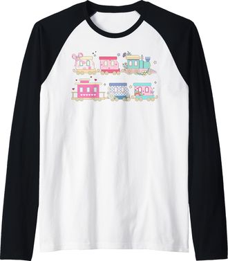 Trendy Apparel Cute Colorful Pink Toy Train Raglan
