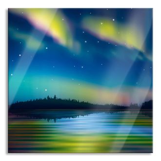 Pixxprint Glasbild, Wandbild auf Echtglas, Polarlichter in Alaska, 40x40 cm, inkl. Aufh&auml;ngung und Abstandshalter