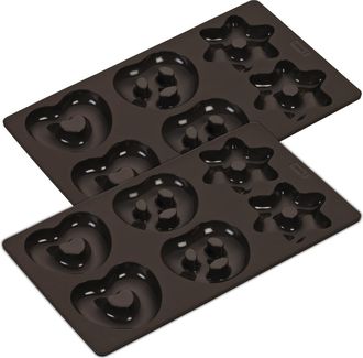 Lurch FlexiForm Keksform Lebkuchen (Brezeln Herzen Sterne) 2er Set / 2 Backformen f&uuml;r Kekse 17 x 30 cm aus 100% BPA-freiem Platin Silikon, braun