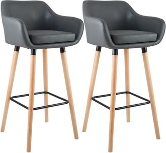 Clp R&eacute;glez 2 tabourets de bar en cuir &eacute;cho et en bois folk Couleur : Gris