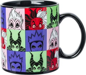 Silver Buffalo Disney Villains Peeking Faces Grid Featuring Maleficent, Ursula, the Evil Queen, and Cruella de Vil Ceramic Mug, 590.0 g