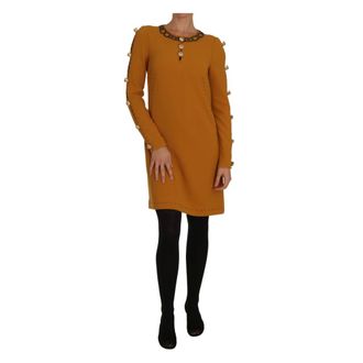 Dolce & Gabbana Femme, Robes, Brun, Taille: 36 FR Robe Mini Marron avec Cristaux