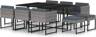 vidaXL 11-tlg. Garten-Essgruppe mit Kissen Poly Rattan Grau - Vidaxl