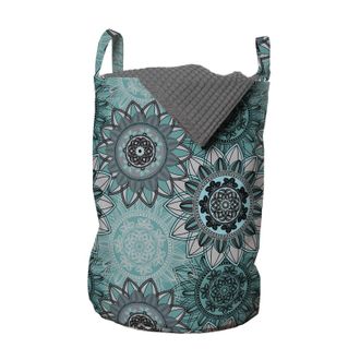 Abakuhaus Mandala W&auml;schesack, Hippie Oriental Fr&uuml;hling, W&auml;schekorb mit Griffen Kordelzugverschluss f&uuml;r Waschsalons, 33 cm breit x 49 cm hoch, Taupe Schwarz T&uuml;rk