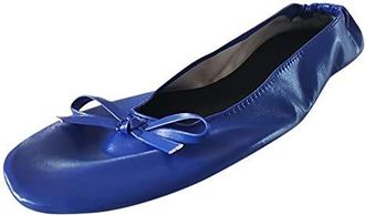 Generic Chaussures de danse plates pliables - Pantoufles de voyage pour femme - Pantoufles portables pour femme avec noeud papillon, bleu, 39.5 EU
