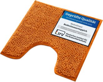 WohnDirect WC Vorleger mit Ausschnitt 45x45 cm Orange - Weiche Toilettenmatte f&uuml;r Stand-WC - Hochflor Badematte Saugstark & Bodenschonend (Versand aus DE)