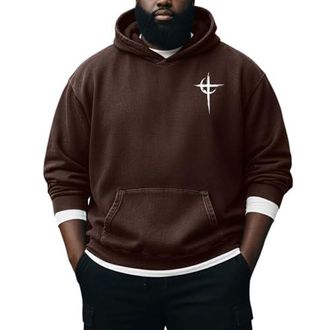 Generic Sweat &agrave; capuche J&eacute;sus pour homme - Sweat-shirt graphique dautomne imprim&eacute; croix chr&eacute;tienne avec cordon de serrage - Haut tendance pour les vacances au