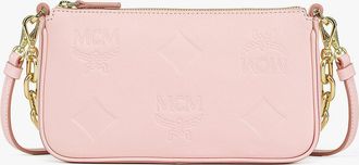 MCM Aren Umh&auml;ngetasche aus Leder mit Kette und Maxi-Monogramm LOTUS PINK LEATHER