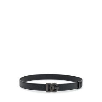 Dolce & Gabbana Kalbsleder-G&uuml;rtel mit gekreuzter Logo-Schnalle - - Accessories - Herren - Schwarzk - 115 CM