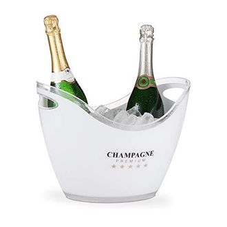 Relaxdays Sektk&uuml;hler, Champagne Premium, 6l Volumen, Getr&auml;nke k&uuml;hlen, Champagnerk&uuml;hler HxBxT: 25,5 x 34,5 x 26 cm, wei&szlig;, 10028655