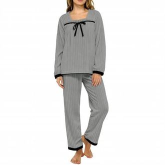 Generic MJGkhiy Pyjama dhiver pour femme, polaire chaude, 2 pi&egrave;ces, salon, v&ecirc;tements de nuit, molletonn&eacute;s, hauts &agrave; manches longues, pantalon courbes, lourds, 
