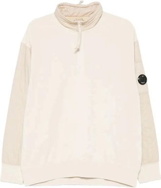 C.P. Company C.p. Company, Homme, Sweatshirts et sweats &agrave; capuche, Beige, Taille: 2XL Diagonal Raised Fleece Mixed Half Zip SweaT-shirt